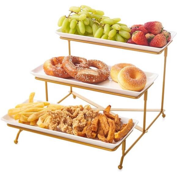 Dining | 3 Tier Serving Tray Set Porcelain Serving Platters Collapsible ...